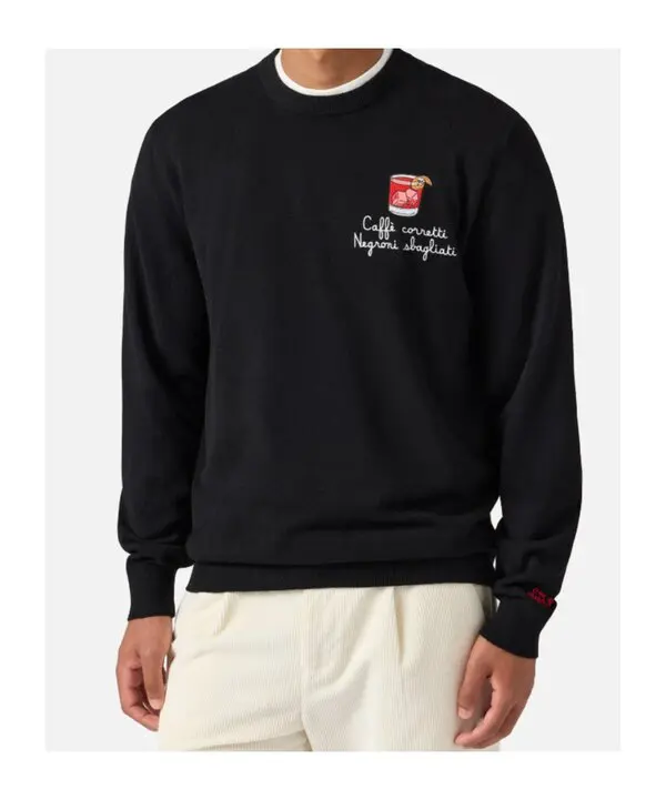 MC2 SAINT BARTH Crewneck Sweater With Embroidered "caffè Corretti Negroni Sbagliati - Black