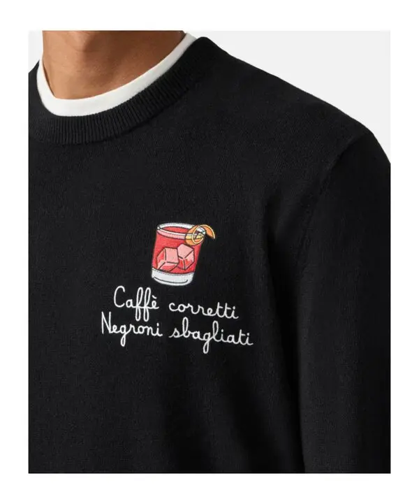 MC2 SAINT BARTH Crewneck Sweater With Embroidered "caffè Corretti Negroni Sbagliati - Black