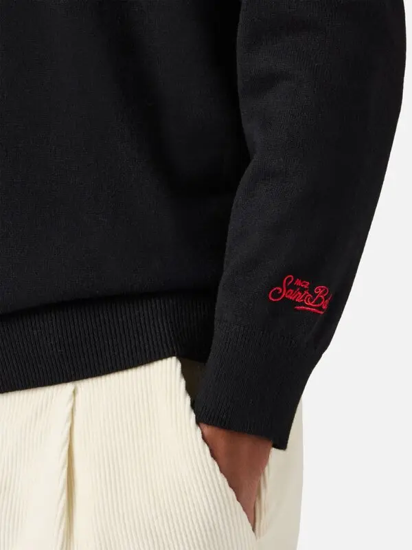 MC2 SAINT BARTH Crewneck Sweater With Embroidered "caffè Corretti Negroni Sbagliati - Black