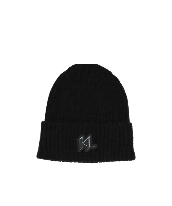 Karl Lagerfeld Logo Ribbed Beanie Hat - Black
