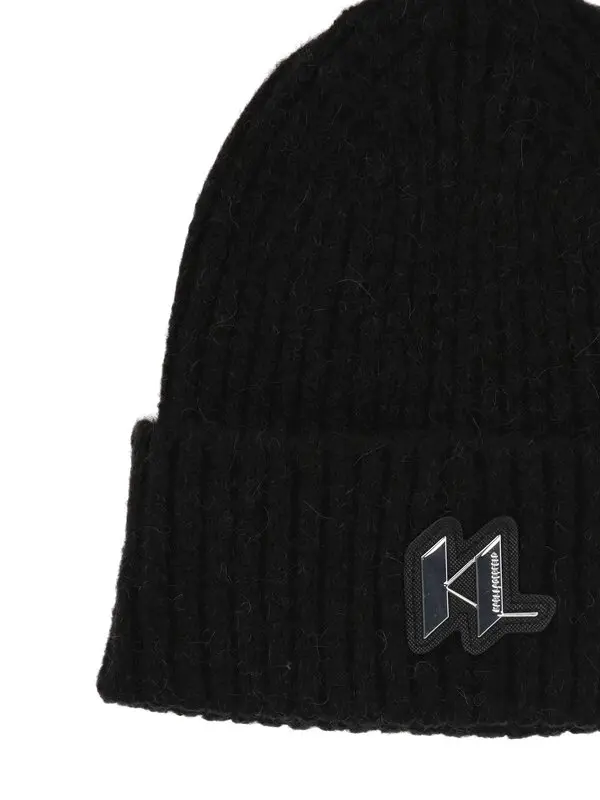 Karl Lagerfeld Logo Ribbed Beanie Hat