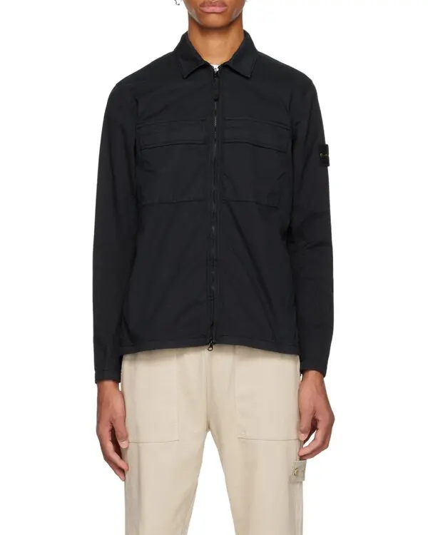Stone Island Zip-fastening Long-sleeve Shirt With Double Chest Pockets