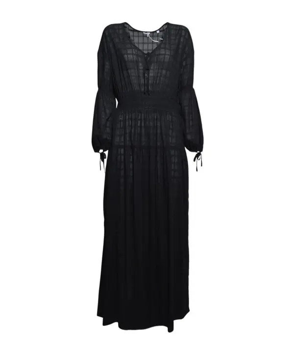 Aspesi Long-sleeved V-neck Midi Dress - Black