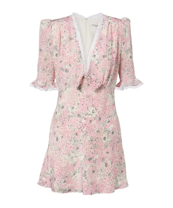Alessandra Rich Lace-trimmed Floral Silk Minidress - Pink