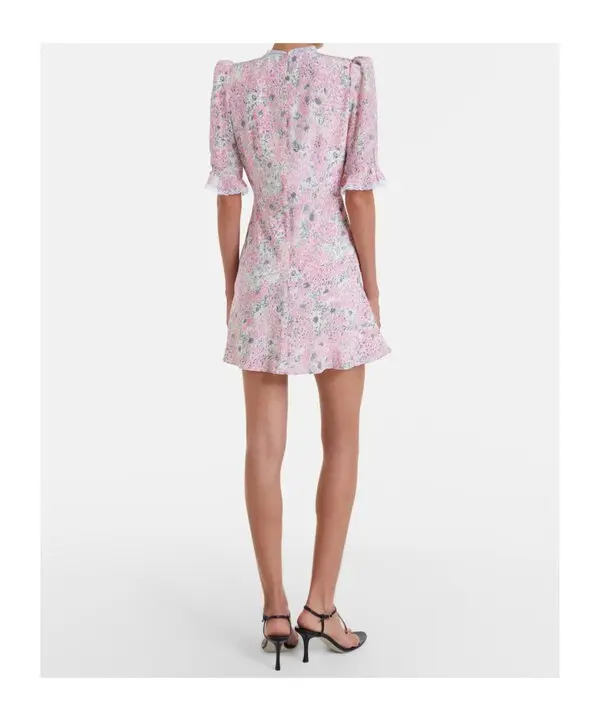 Alessandra Rich Lace-trimmed Floral Silk Minidress