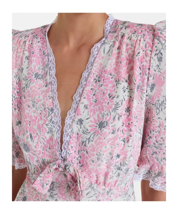 Alessandra Rich Lace-trimmed Floral Silk Minidress