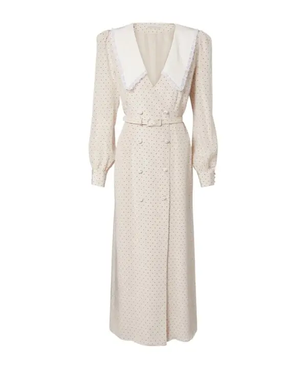 Alessandra Rich Polka Dot Silk Midi Dress