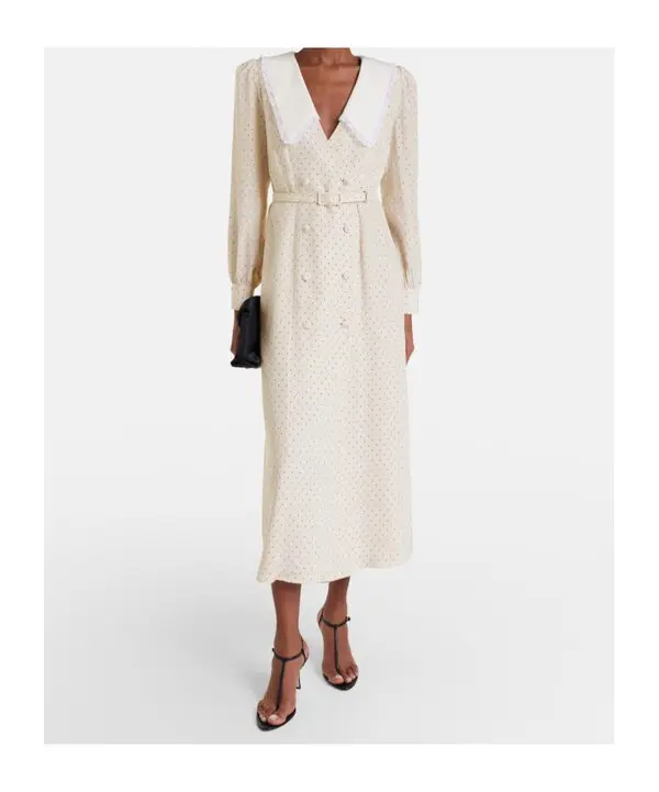 Alessandra Rich Polka Dot Silk Midi Dress