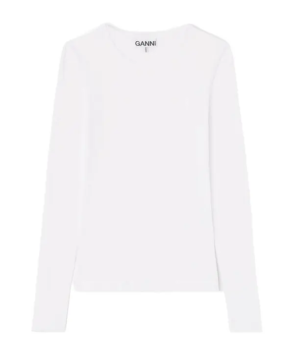 GANNI Rib Long-sleeve Top With Crew Neck - White