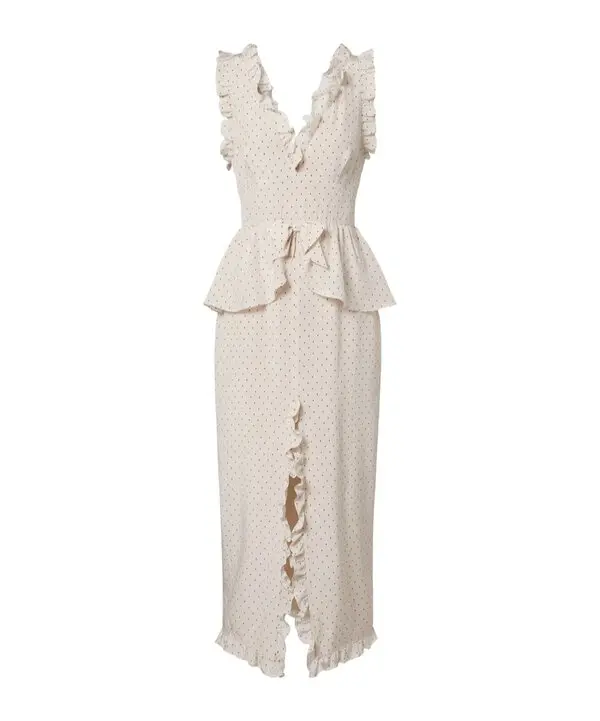 Alessandra Rich Polka-dot Peplum Silk Midi Dress - White