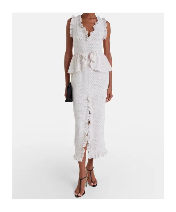 Alessandra Rich Polka-dot Peplum Silk Midi Dress