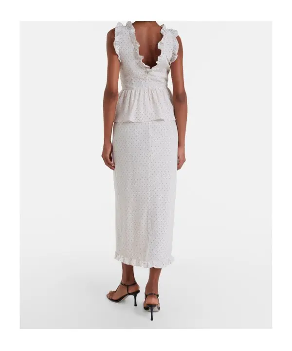 Alessandra Rich Polka-dot Peplum Silk Midi Dress