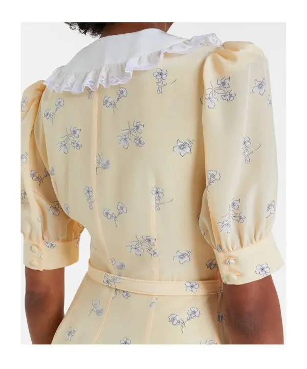 Alessandra Rich Floral Silk Belted Midi Dress With Lace Trim