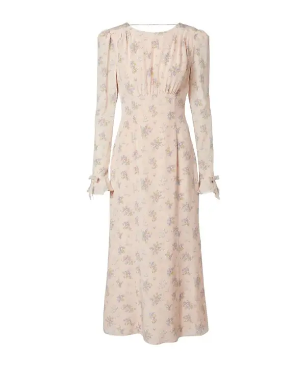 Alessandra Rich Floral Open-back Silk Midi Dress - Nude