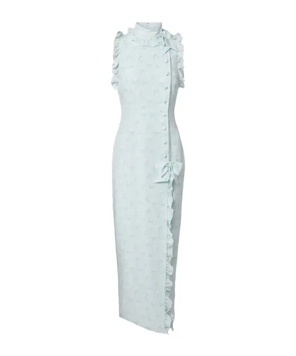 Alessandra Rich Ruffled Bow-detail Silk Maxi Dress - White