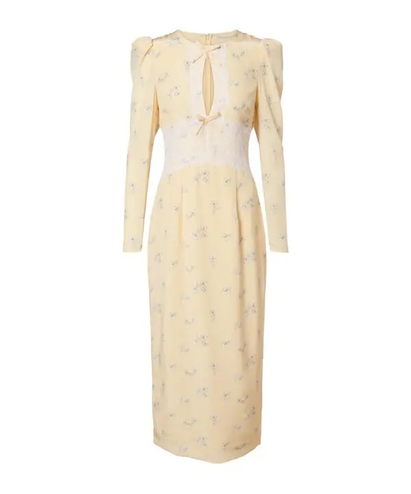 Alessandra Rich Lace-trimmed Floral Silk Midi Dress - Nude