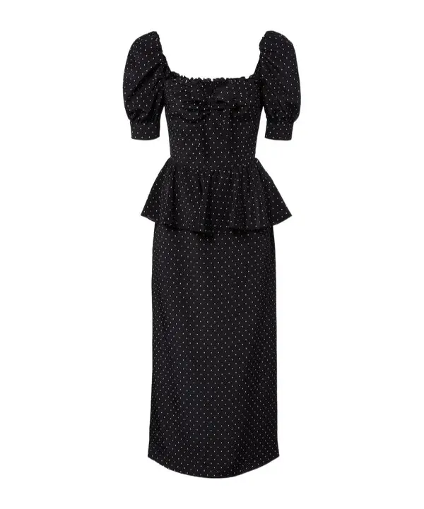Alessandra Rich Polka-dot Peplum Silk Midi Dress - Black