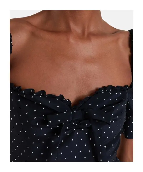 Alessandra Rich Polka Dot Peplum Silk Midi Dress - Black