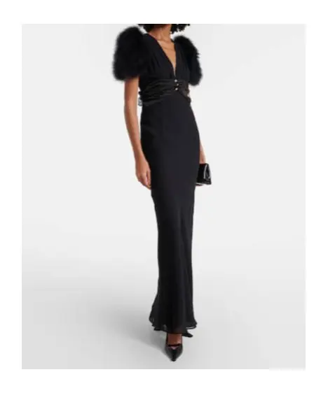 Alessandra Rich Feather-trimmed Silk Georgette Gown