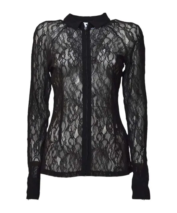 MSGM Floral Stretch Lace Zipped Shirt - Black