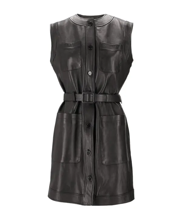 Lela Rose Sleeveless Leather Skirt