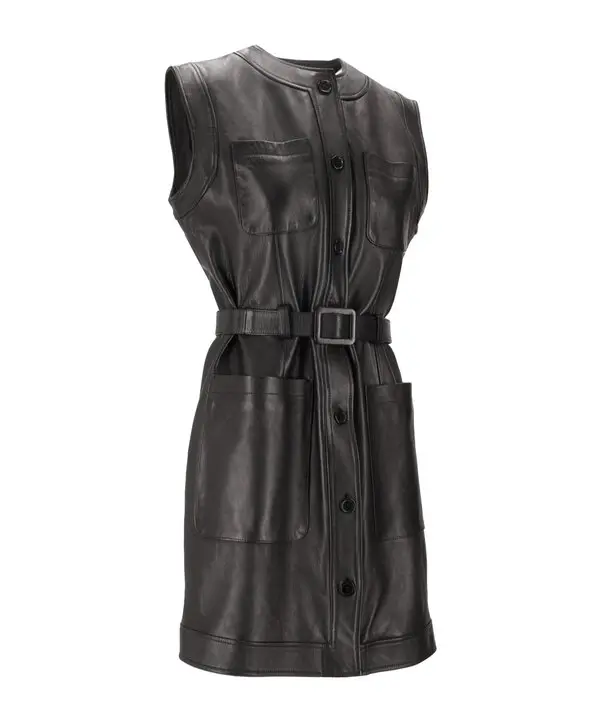 Lela Rose Sleeveless Leather Skirt