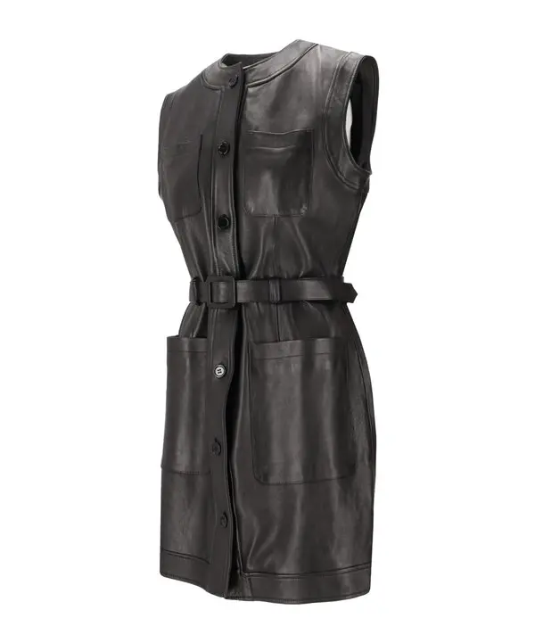 Lela Rose Sleeveless Leather Skirt