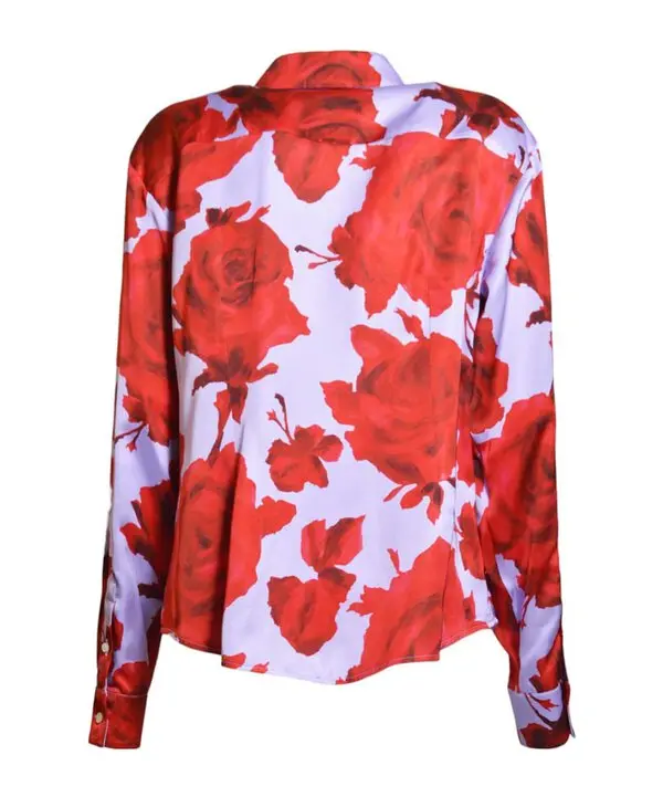 MSGM Floral-detailed Curved Hem Shirt