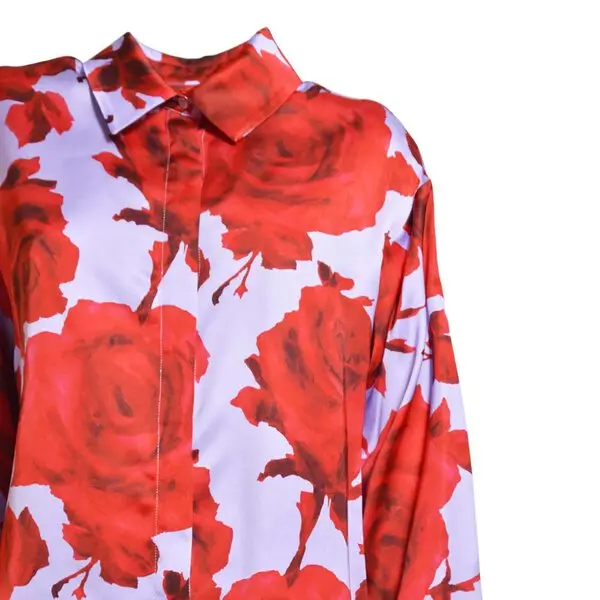 MSGM Floral-detailed Curved Hem Shirt