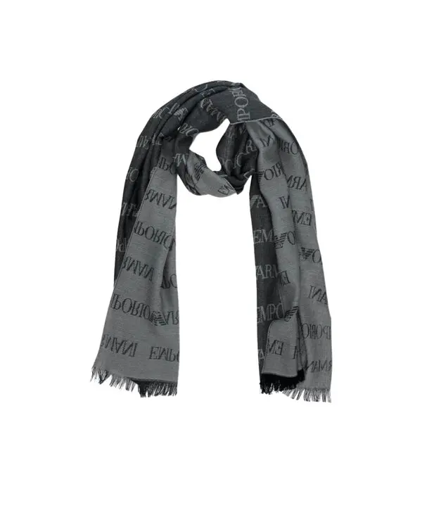 Emporio Armani Logo Patterned Fringed Scarf - Gray