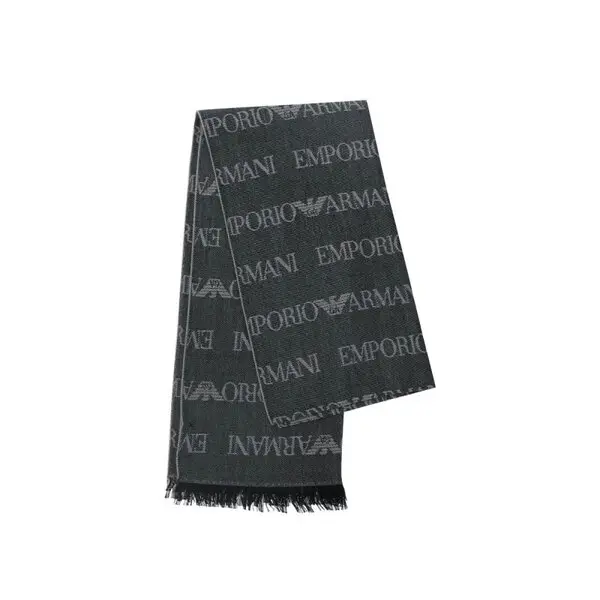 Emporio Armani Logo Patterned Fringed Scarf