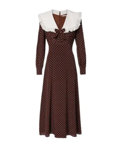 Alessandra Rich Polka-dot Ruffled Silk Midi Dress - Brown