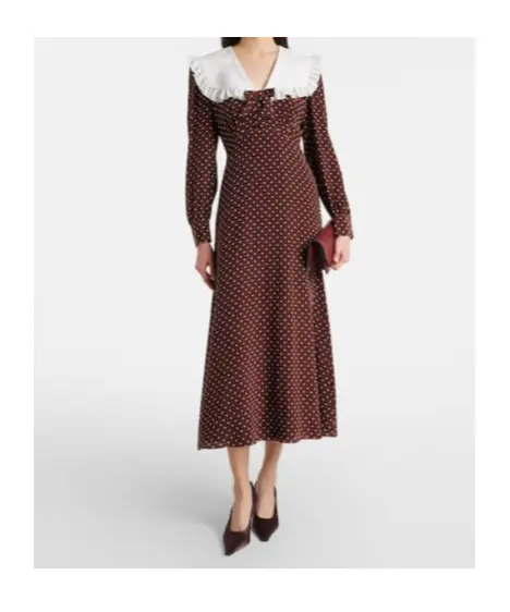 Alessandra Rich Polka-dot Ruffled Silk Midi Dress