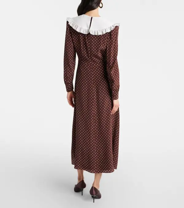 Alessandra Rich Polka-dot Ruffled Silk Midi Dress