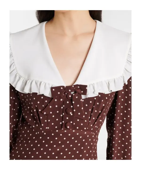 Alessandra Rich Polka-dot Ruffled Silk Midi Dress