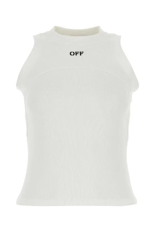 Off-White Ribbed Knit Sleeveless Top With Logo Embroidery - No