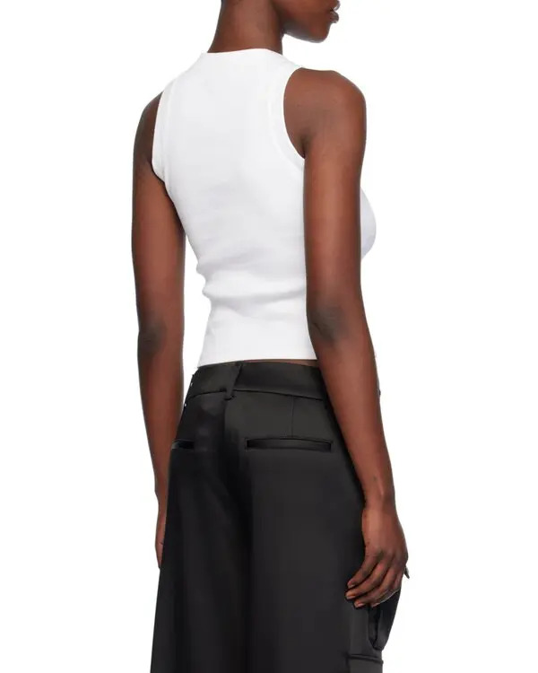 Off-White Ribbed Knit Sleeveless Top With Logo Embroidery - White