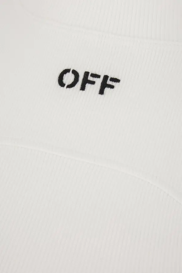 Off-White Ribbed Knit Sleeveless Top With Logo Embroidery