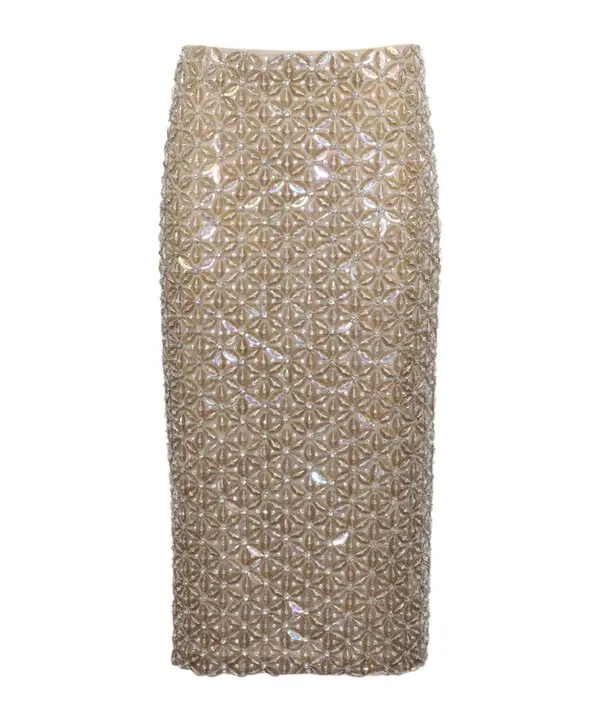 P.a.r.o.s.h Sequin Floral Midi Skirt - Nude
