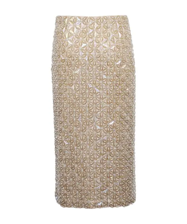 P.a.r.o.s.h Sequin Floral Midi Skirt - Nude