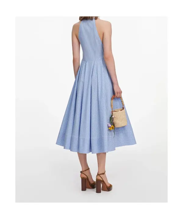 SELF-PORTRAIT Striped Cotton Midi Dress