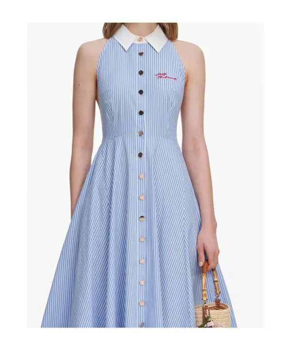 SELF-PORTRAIT Striped Cotton Midi Dress