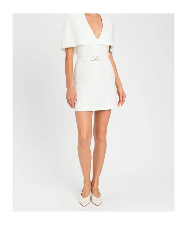TWINSET Belted Cape Mini Dress - White