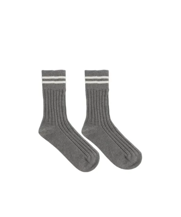 Eleventy Ribbed Knit Crew Socks With Three Stripes