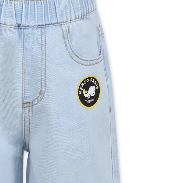 Kenzo Elastic Waist Printed Denim Shorts