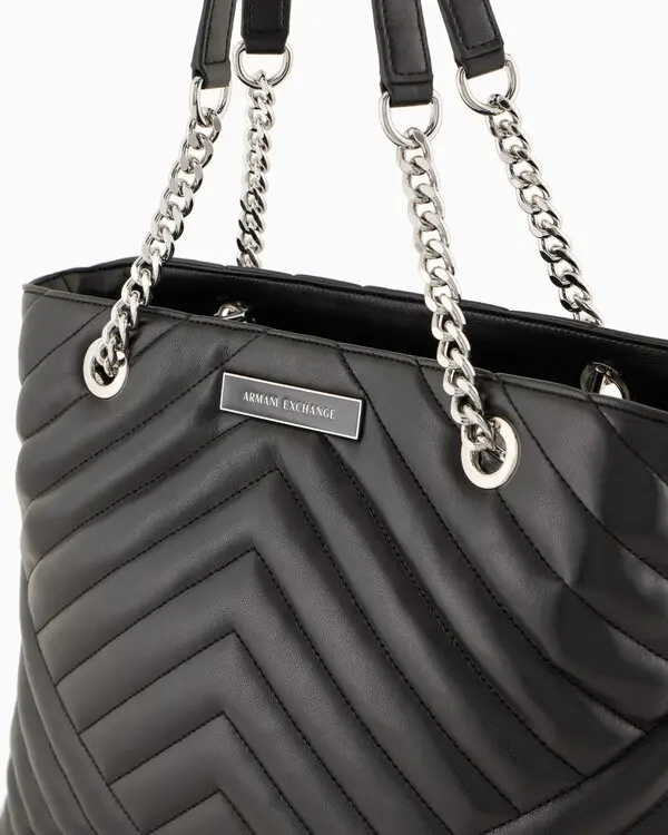 Armani Exchange Matelassé Tote Bag With Chain Straps