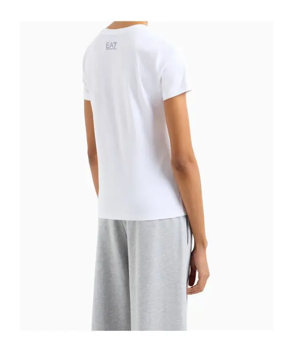 EA7 Stretch Cotton T-shirt With Sequin Logo - White