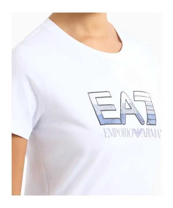 EA7 Stretch Cotton T-shirt With Sequin Logo - White