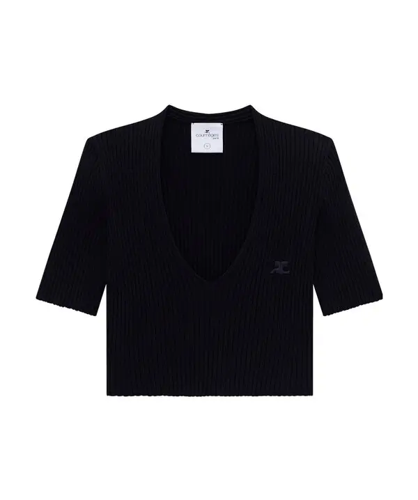 COURREGES Courrèges V-neck Cropped Knitted Top