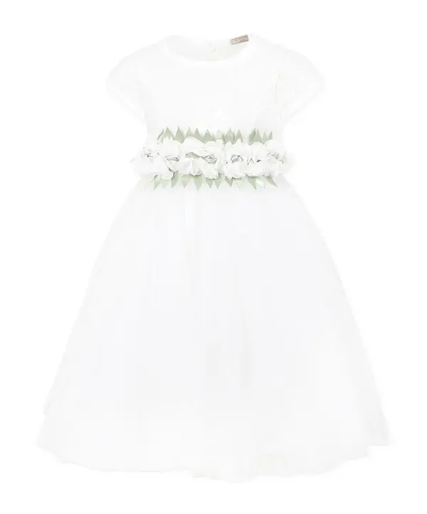 Monnalisa Embellished Floral Waist Dress - White